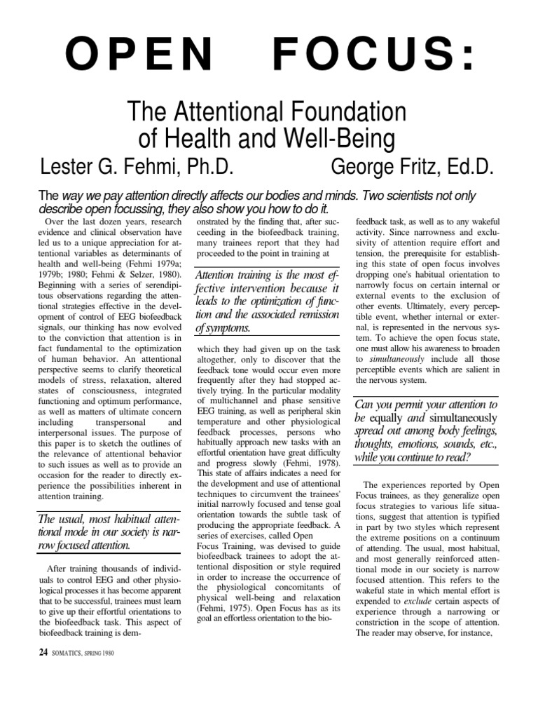 The Attentional Foundation Of Health And Well Being How Open Focus