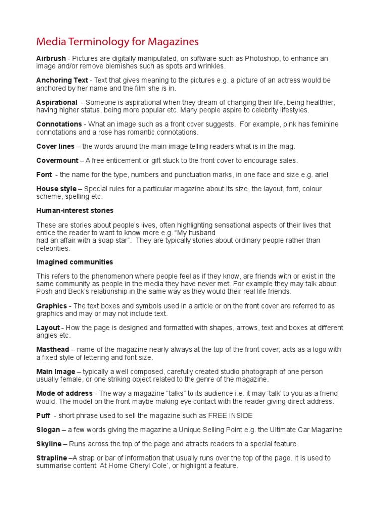 Magazine Terminology | PDF | Page Layout | Celebrity