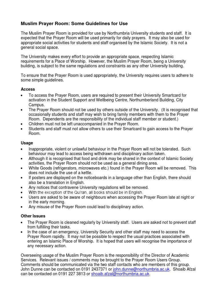 Muslim Prayer Room - Guidelines For Use | PDF | Prayer | Religion And ...