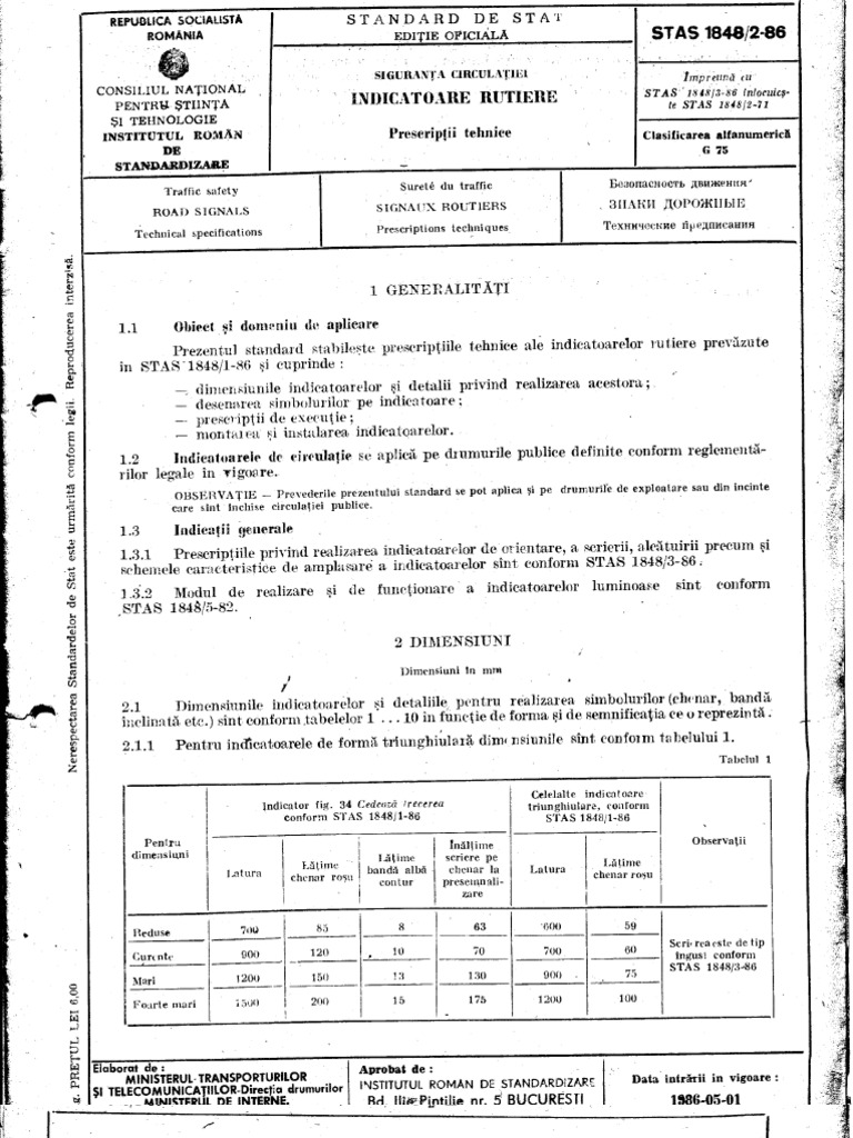 STAS 1848-2-86 Indicatoare Rutiere | PDF