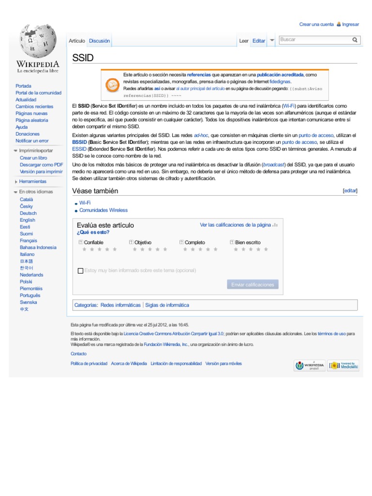 SSID (Service Set IDentifier) | PDF | Redes de computadoras | Informática SSID (Service Set IDentifier) | PDF | Redes de computadoras | Informática