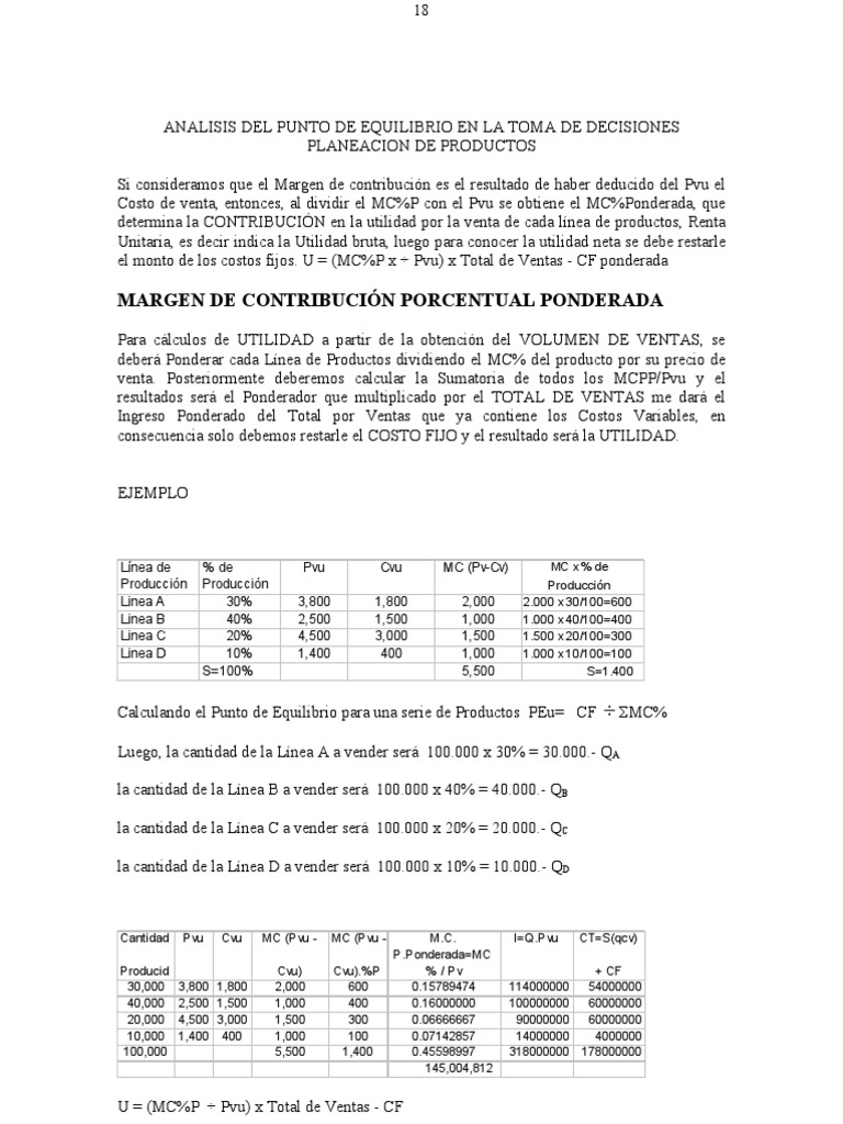 Margen De Contribución Ponderado En Decisiones Pdf Apalancamiento
