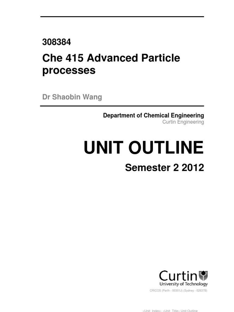 Unit Outline Che 415 2012 | PDF | Engineering | Further Education
