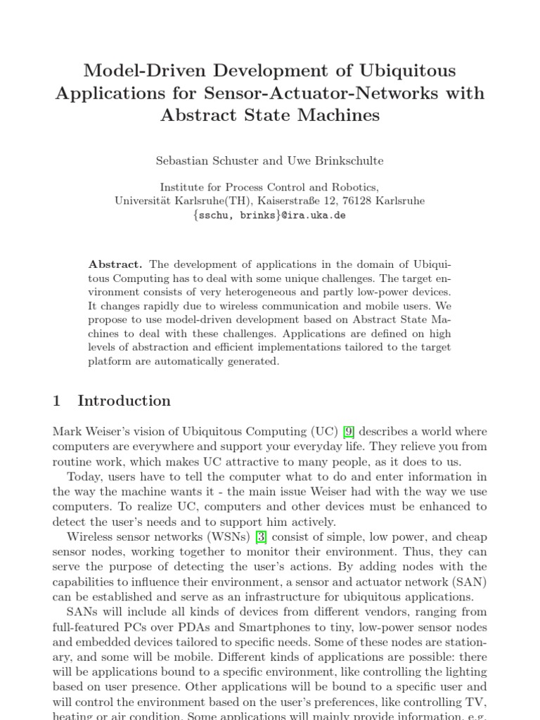 Model-Driven Development of Ubiquitous Applications For Sensor-Actuator-Networks With Abstract ...