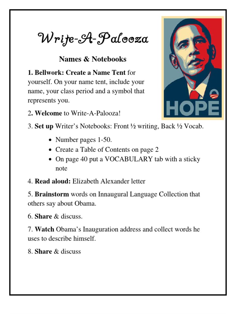 Write-A-Palooza: Names & Notebooks | PDF