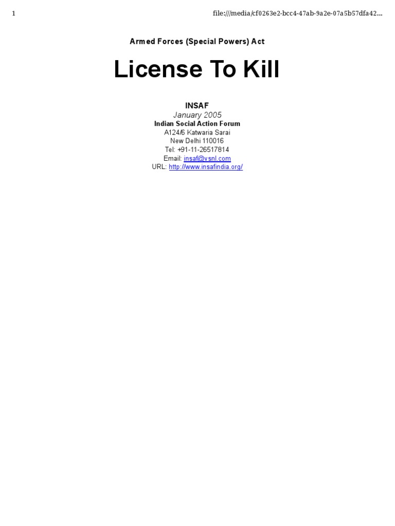 Licence To Kill - AFSPA | PDF | Arrest | Justice