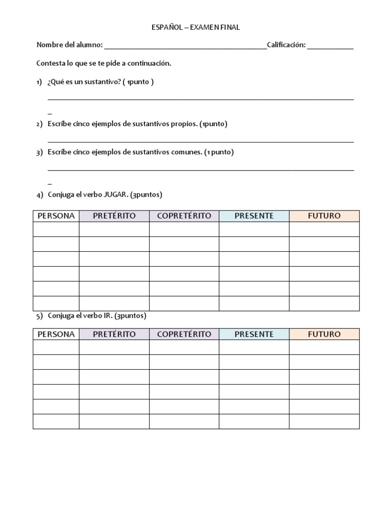 Examen Final - Español | PDF | Lengua española | Tipología Lingüística