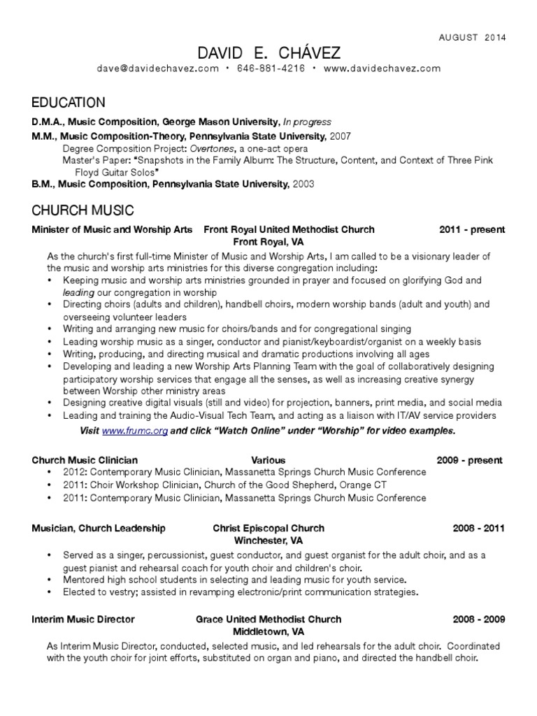 David Chavez - Resume | PDF | Contemporary Worship Music | Choir