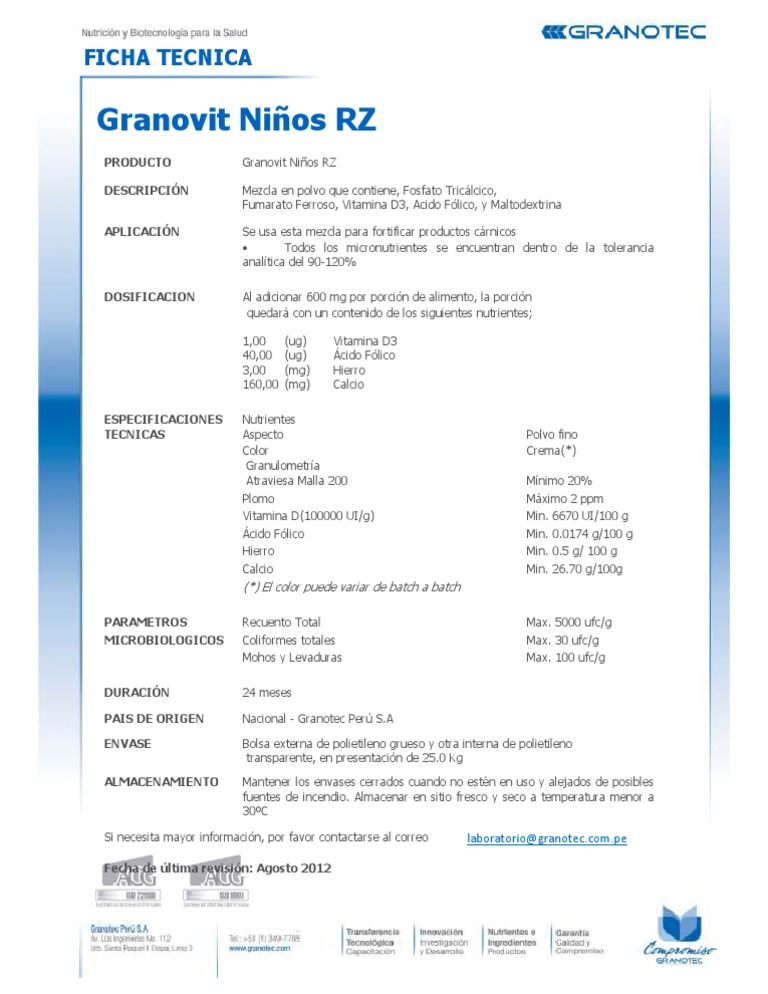 Granovit Niños RZ: Fortificación Cárnica | PDF