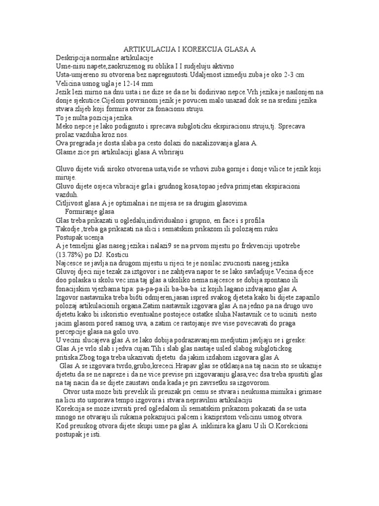 Artikulacija I Korekcija Glasa A | PDF