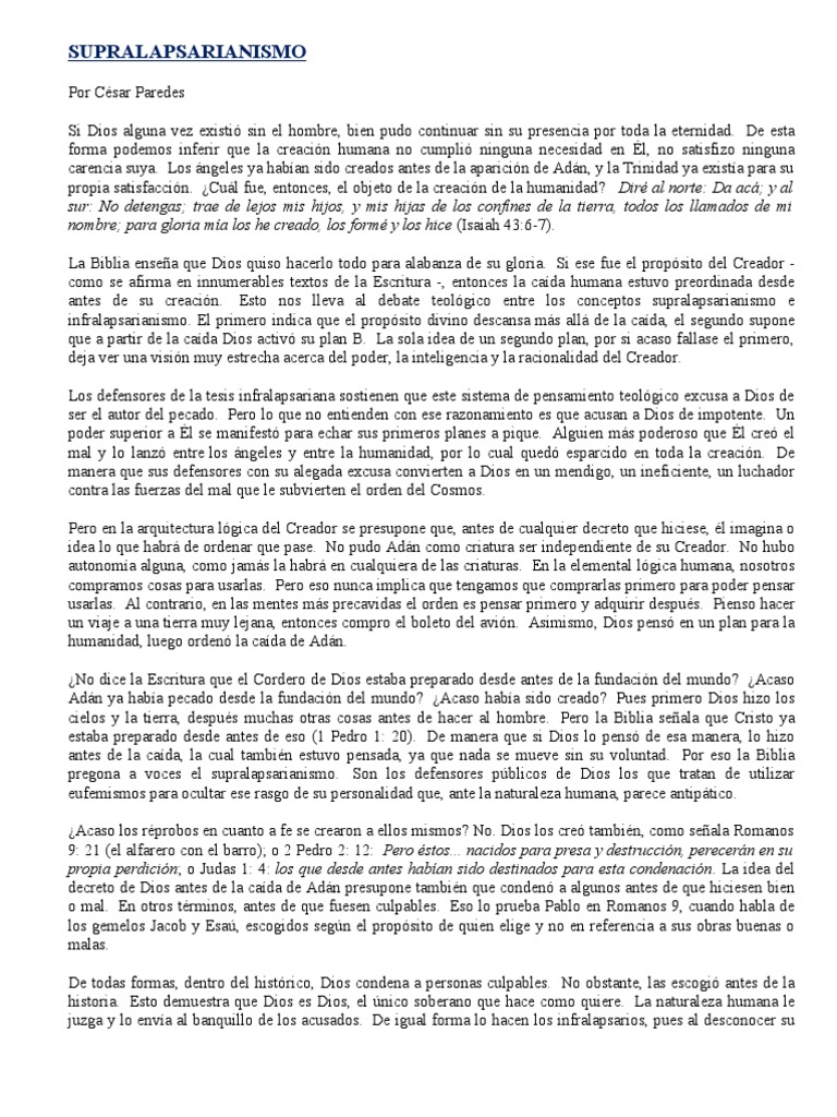 Supralapsarianismo vs Infralapsarianismo | PDF | El pecado original ...