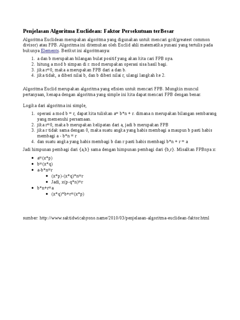 Penjelasan Algoritma Euclidean | PDF