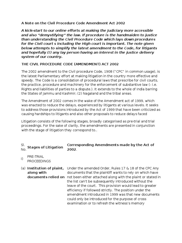 A Note on the Civil Procedure Code Amendment Act 2002 | Summons | Lawsuit