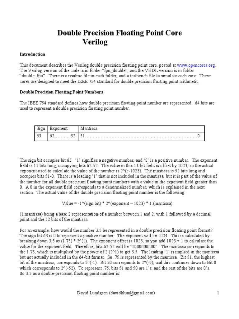 Double Precision Floating Point Arithmetic Pdf Division 0582