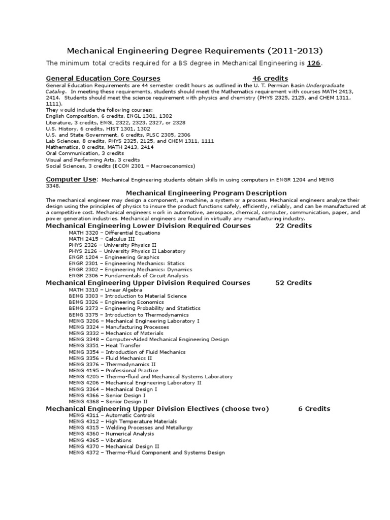 Mechanical Degree Req 2011-2013 | PDF | Mechanical Engineering ...