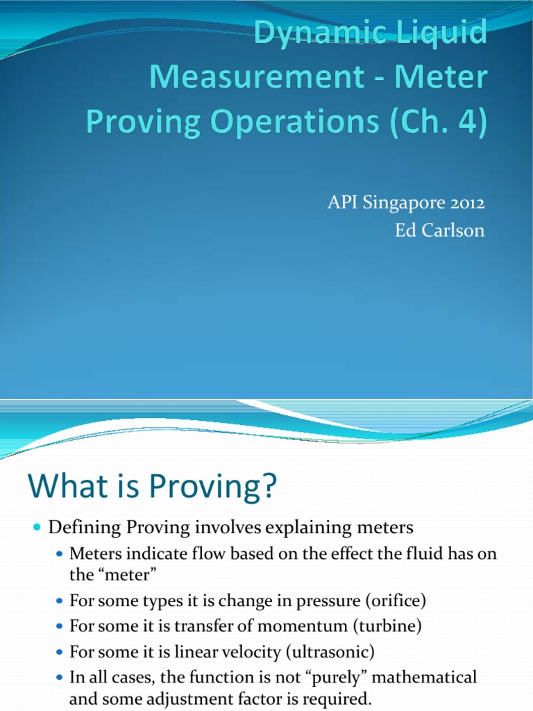Carlson - Ed Dynamic Liquid Measurement - Meter Proving Operations | PDF | Calibration | Volume
