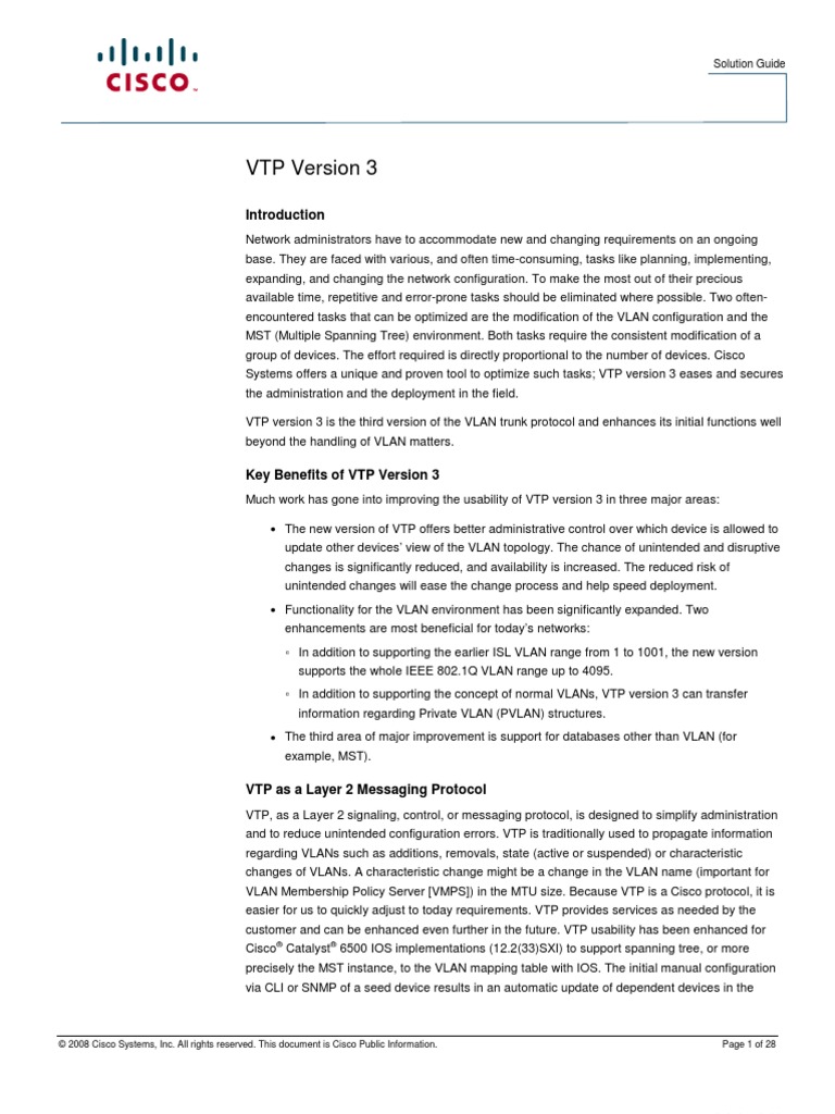 VTP Version 3: Solution Guide | PDF | Network Switch | Command Line Interface