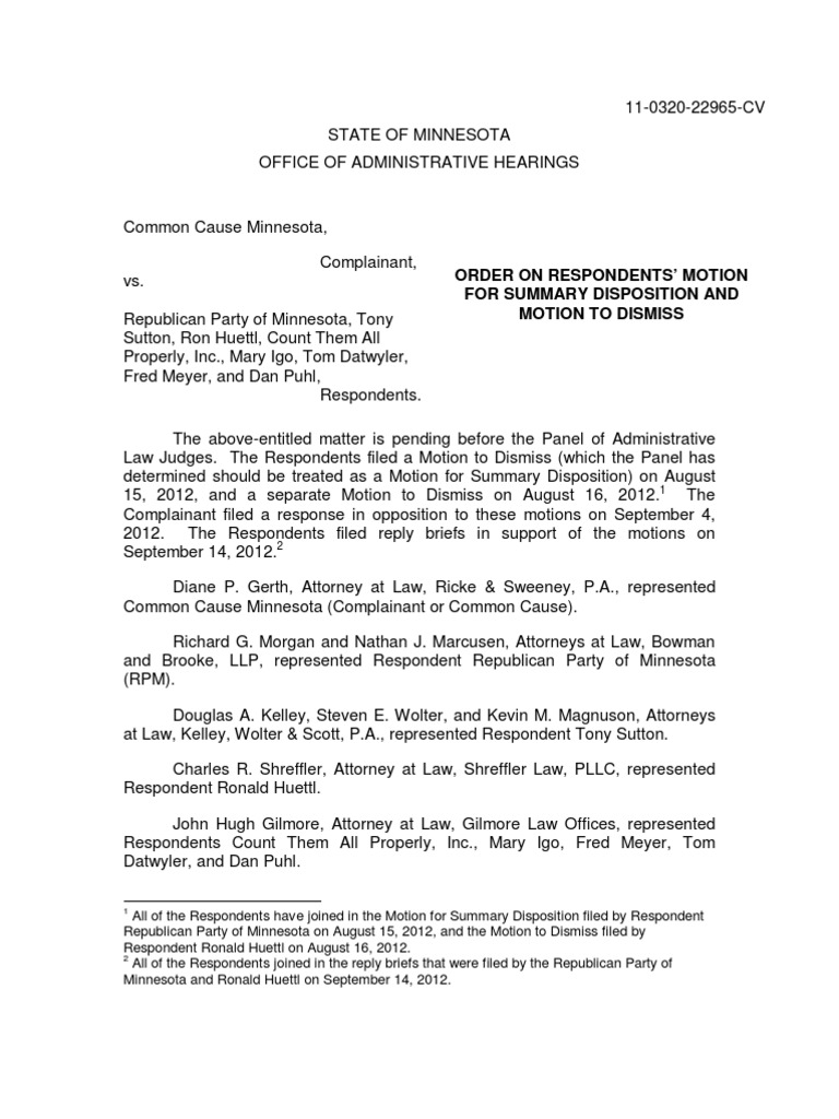 Order On Respondents' Motion For Summary Disposition and Motion To ...