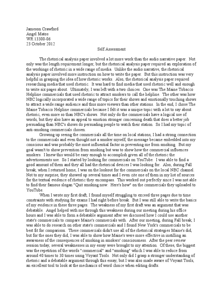 Rhetorical Analysis Self Assessment | PDF | Television Advertisement ...