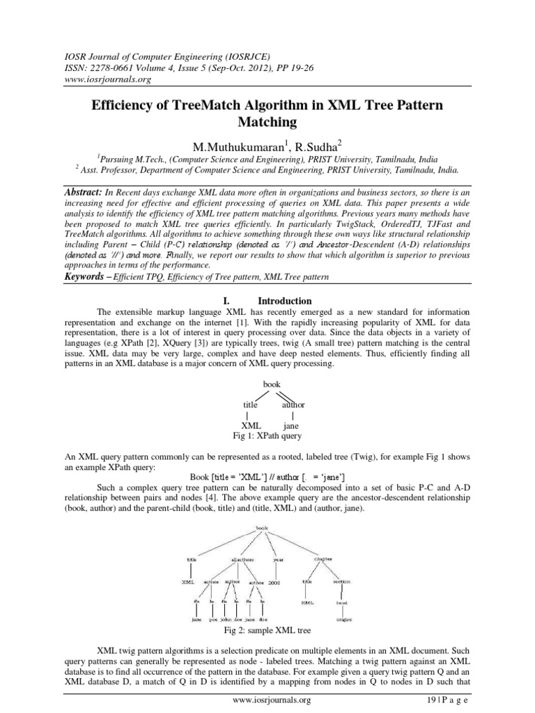 Efficiency Of Treematch Algorithm In Xml Tree Pattern Matching Pdf