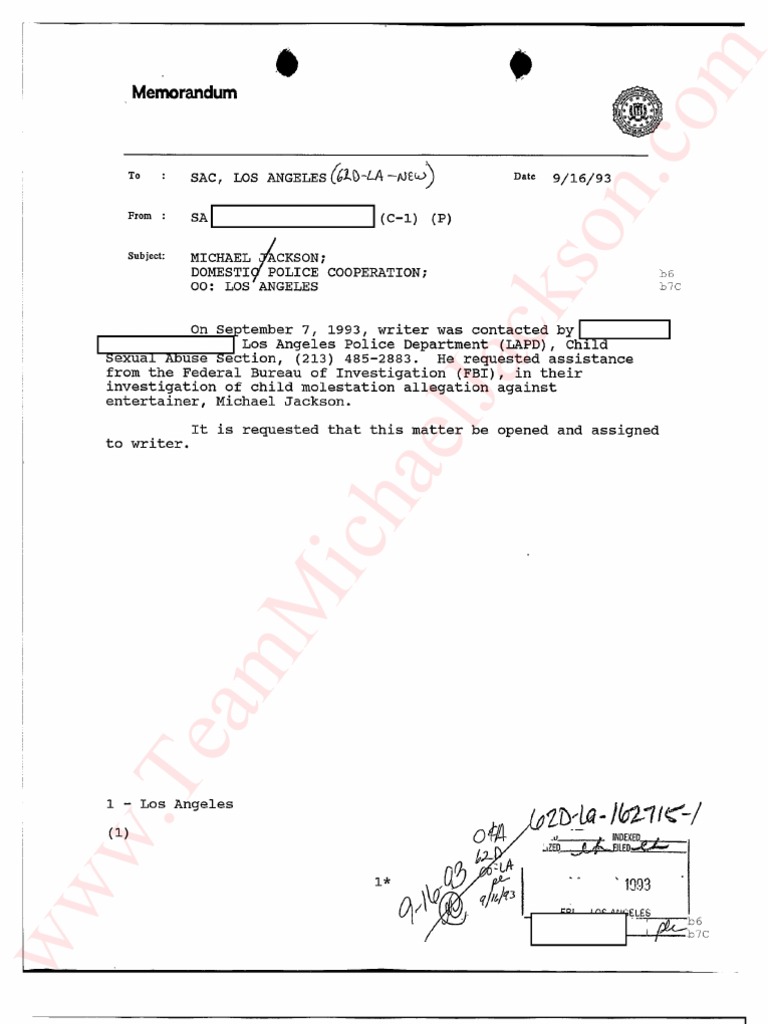 Michael Jackson FBI Files. September 16, 1993 To August 8, 1994 | PDF ...