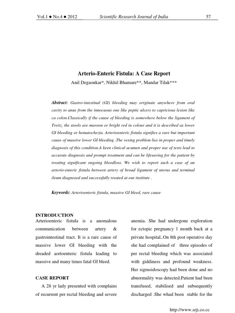 Anil Degaonkar, Nikhil Bhamare, Mandar Tilak Arterio-Enteric Fistula A ...