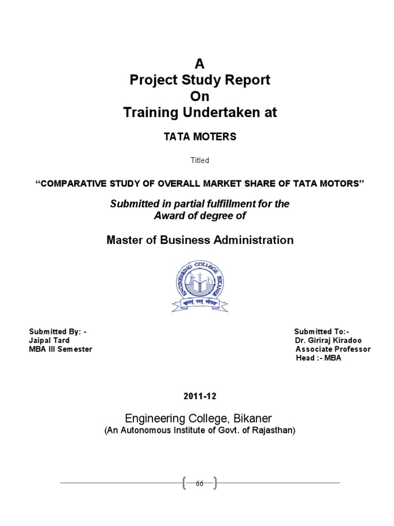 A Project On Tata Motors | PDF | Vehicles | Automotive Equipment
