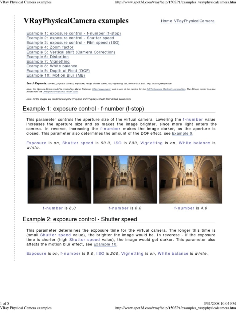 VRay Physical Camera Examples | PDF