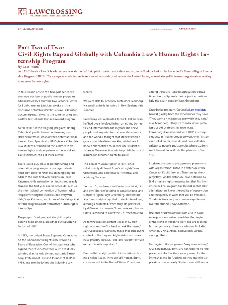 Part Two of Two: Civil Rights Expand Globally With Columbia Law School ...