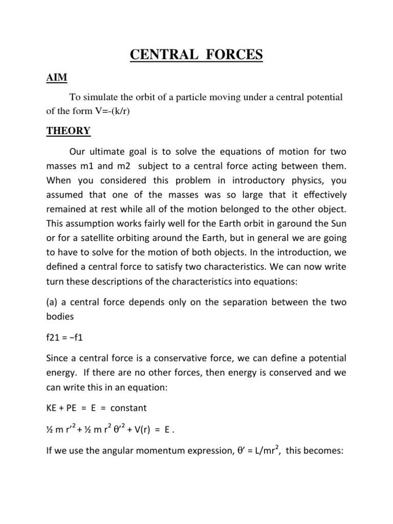 Central Forces | PDF | Potential Energy | Force