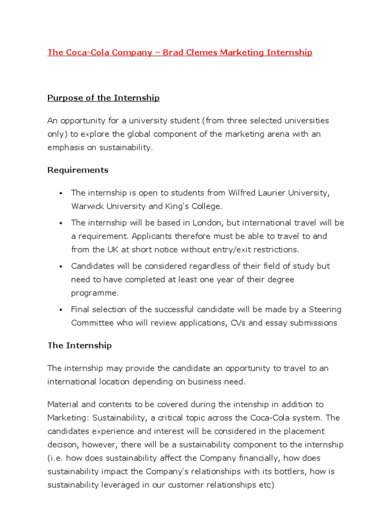 Coca Cola Internship | PDF | Internship | Job Hunting