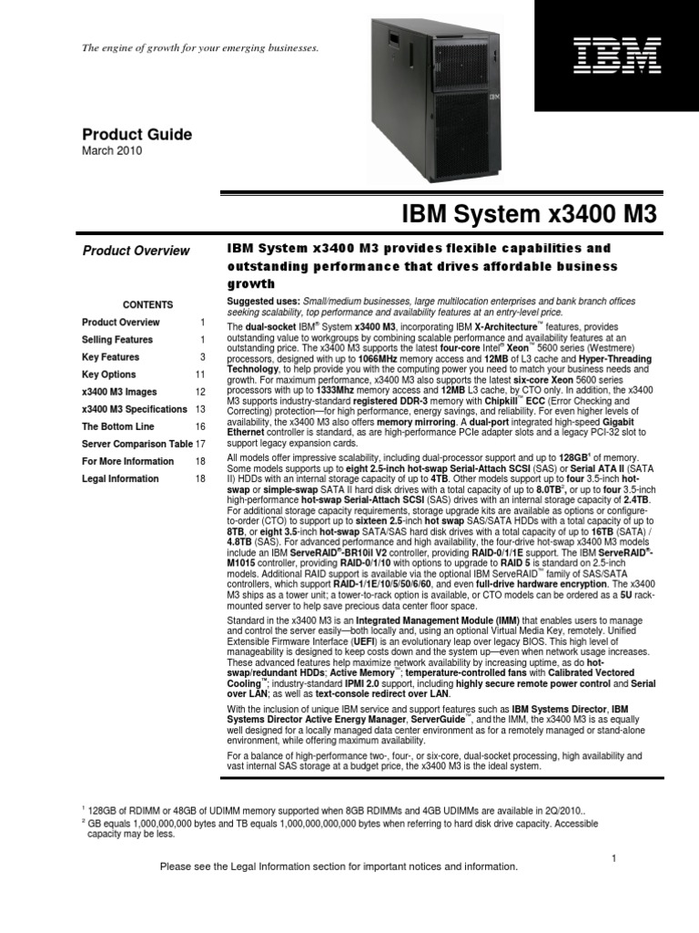 IBM System x3400 M3: Product Guide | PDF | Hard Disk Drive | Central Processing Unit