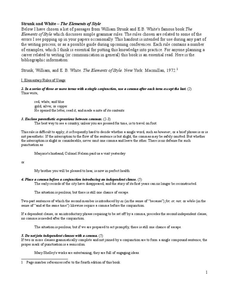 Strunk and White Grammar Handout | PDF | Comma | Syntax