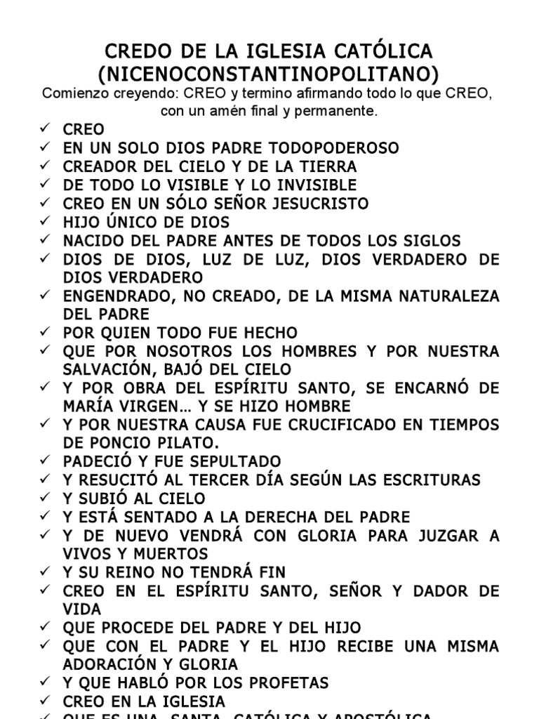 Credo de La Iglesia Católica | PDF | Religión y espiritualidad