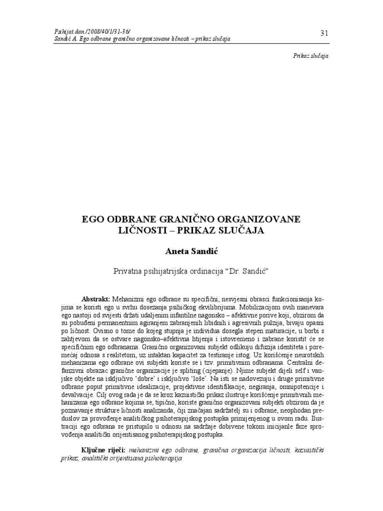 Ego Odbrane Granično Organizovane Ličnosti - DR - Sandic | PDF