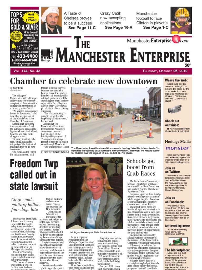 Manchester Enterprise Front Page Oct. 25, 2012 | PDF | Absentee Ballot ...