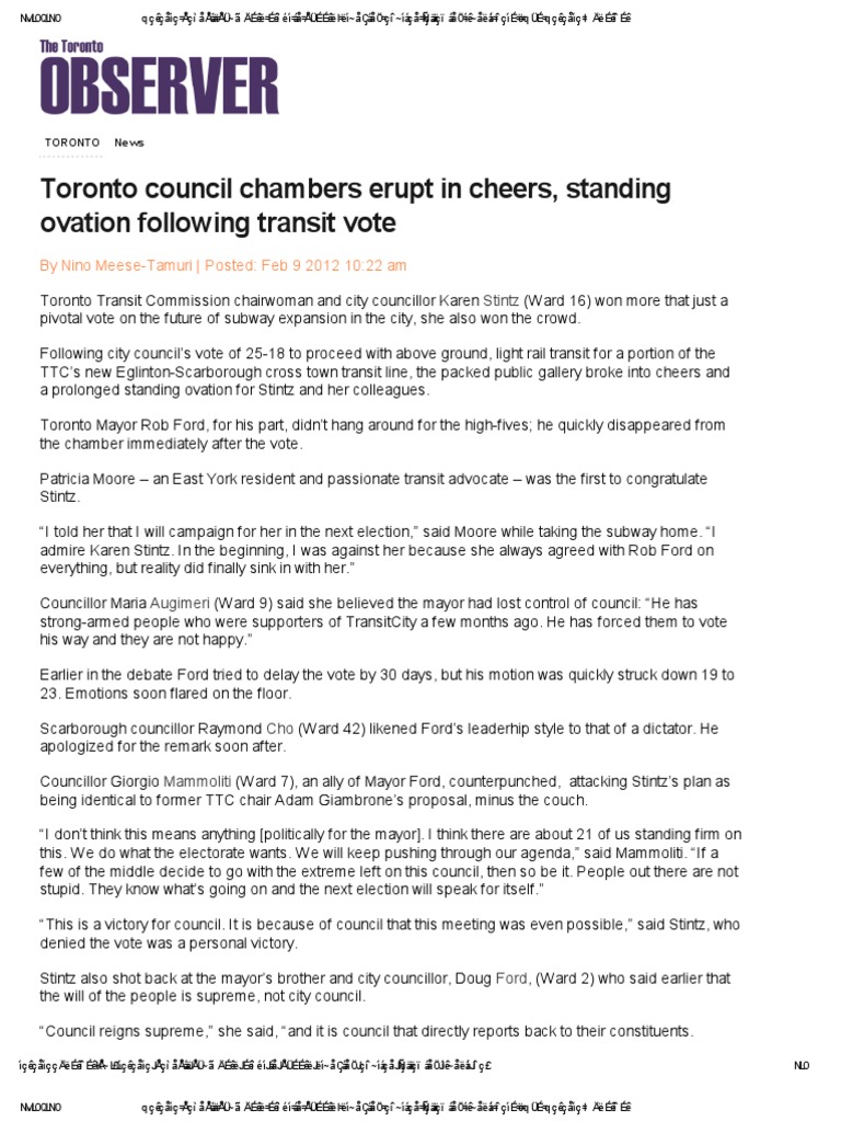 Toronto Council Chambers Erupt in Cheers, Standing Ovation Following ...