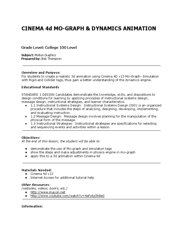 Cinema 4d Mo-Graph & Dynamics Animation | PDF | Instructional Design ...