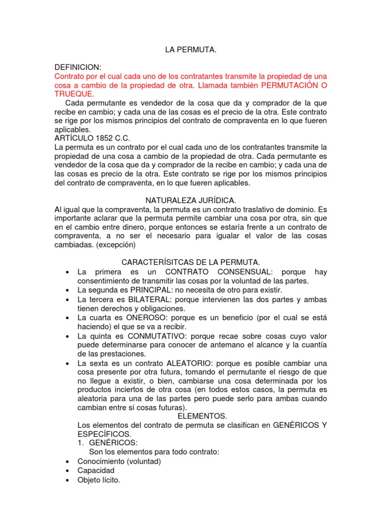 Contrato de Permuta: Definición y Características | PDF | Propiedad ...