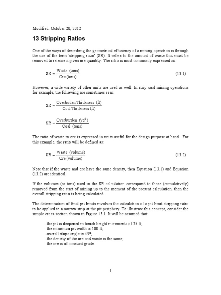 Mining Stripping Ratios Explained | PDF | Economic Geology | Mining