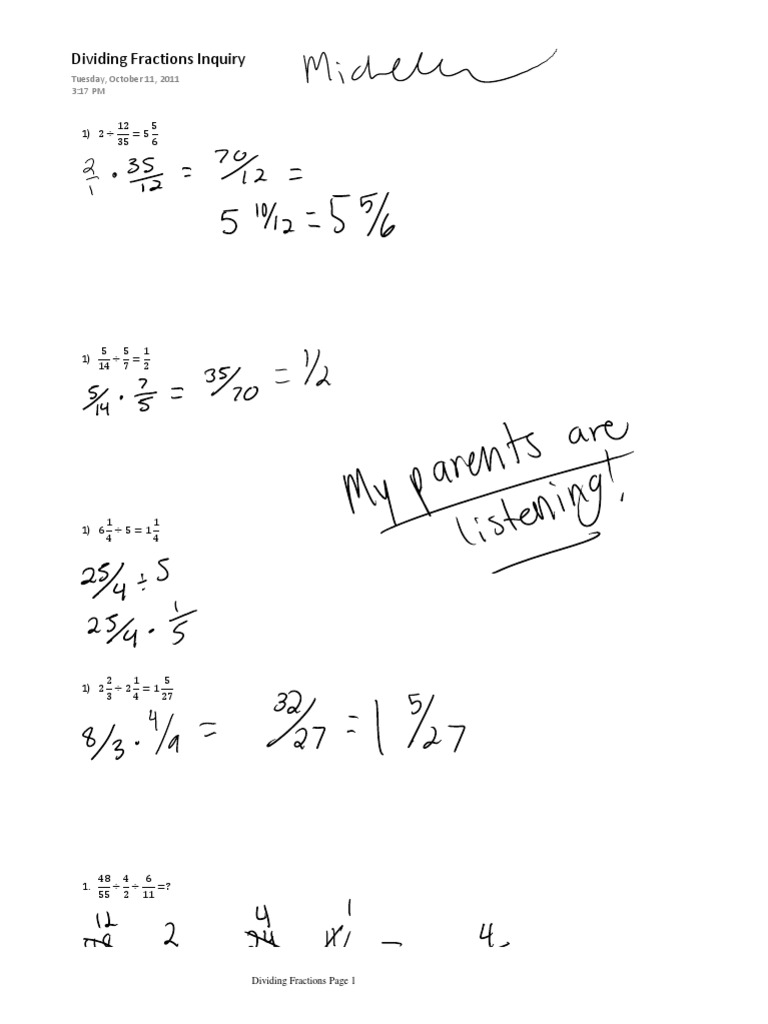 Dividing Fractions Inquiry Guide | PDF