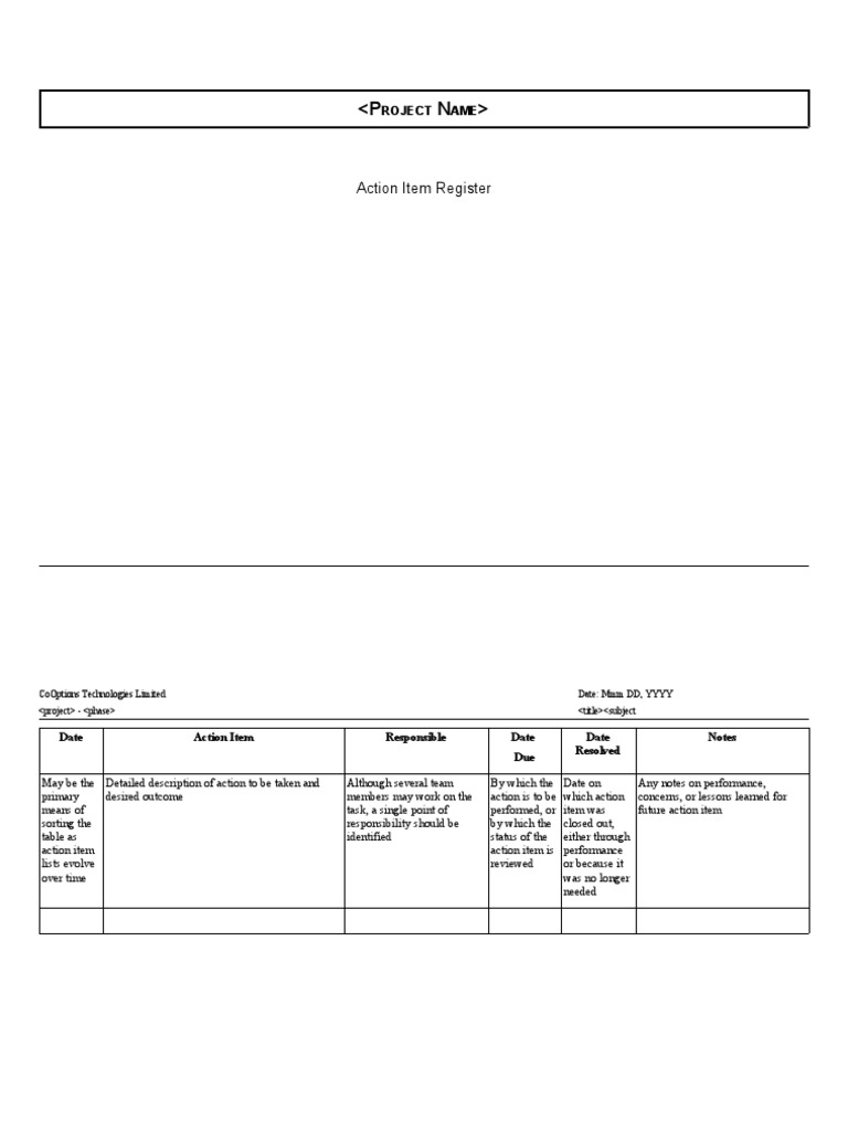Action Item Register | PDF