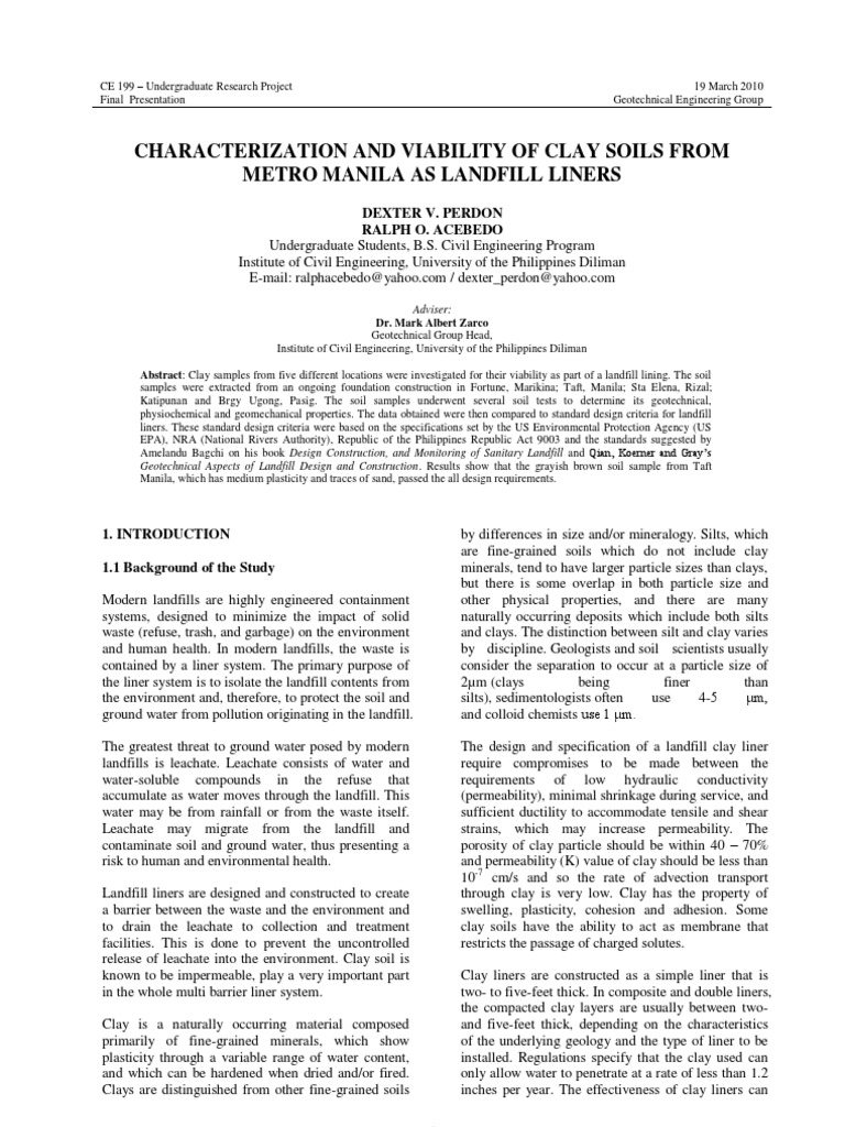 Clay Soil Viability for Landfill Liners | PDF | Clay | Soil