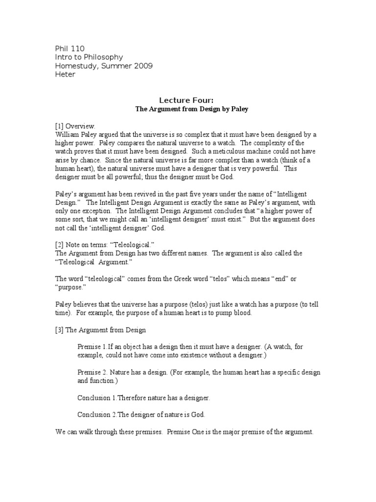 An Analysis of William Paley's Teleological Argument from Design and ...
