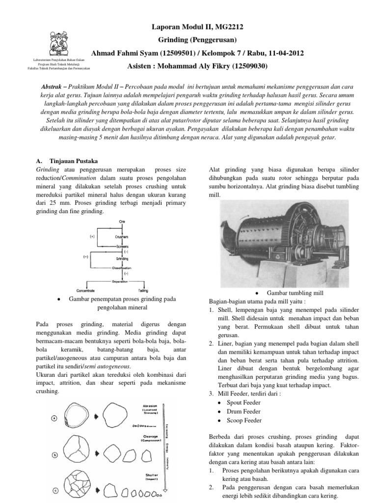 Laporan Pengolahan Mineral ITB Ahmad Fahmi Syam: Modul Grinding | PDF | Sains & Matematika