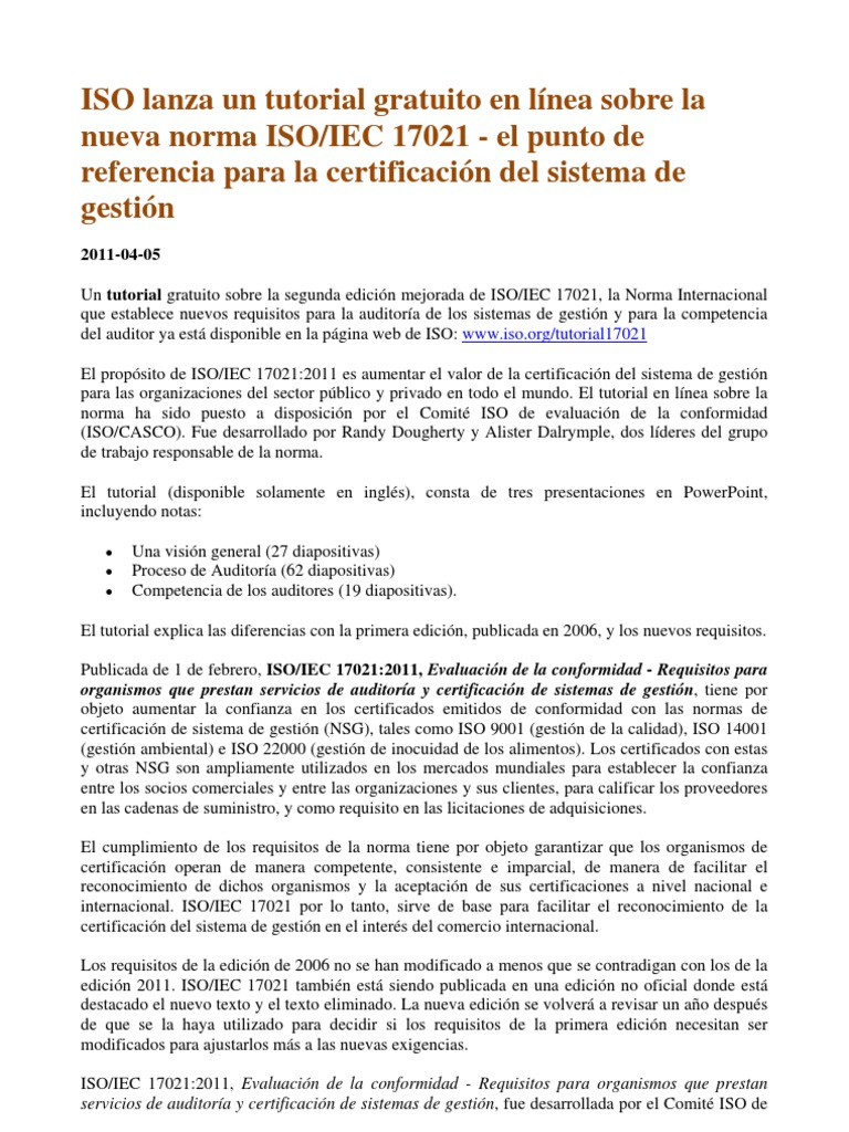 Iso-Iec 17021 | PDF | Organización internacional para la ...