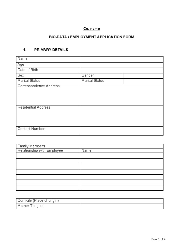 Employment Application Form Template | PDF