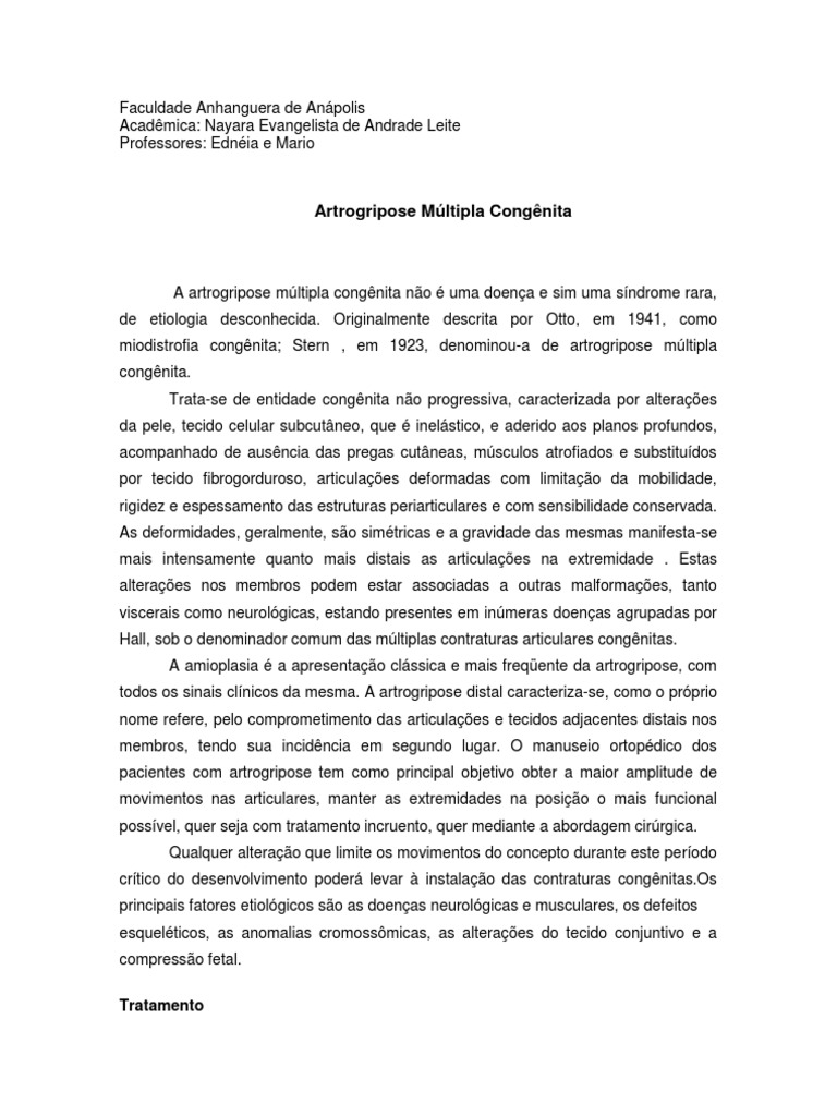 Artrogripose Múltipla Congênita: Tratamento e Causas | PDF | Transtorno ...
