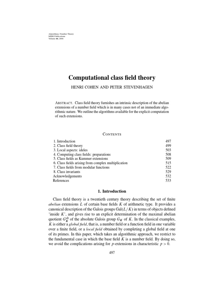 Computational Class Field Theory: Bstract | Download Free PDF | Group (Mathematics) | Ring ...