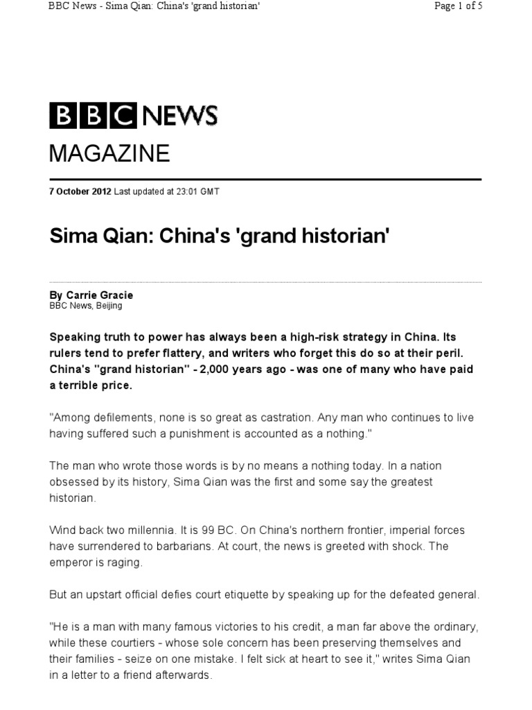 Sima Qian - China's Grand Historian | PDF | Mao Zedong | China